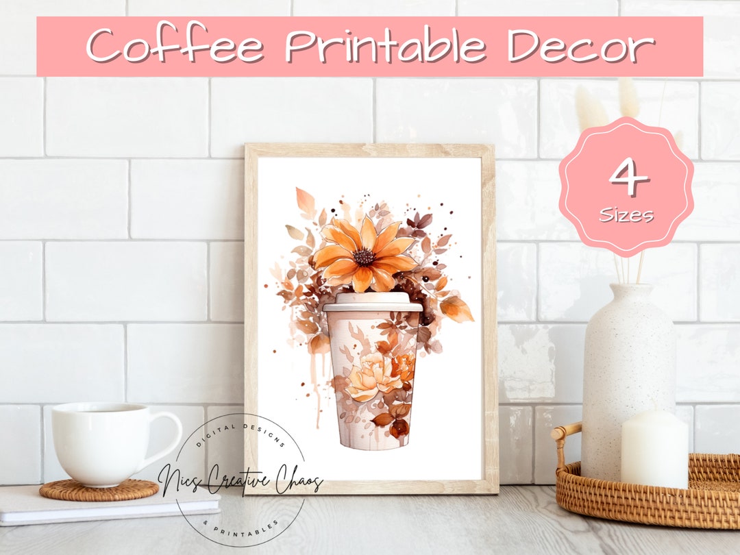 Kitchen Coffee Print, Printable Coffee Poster, Floral DIY Kitchen Decor ...