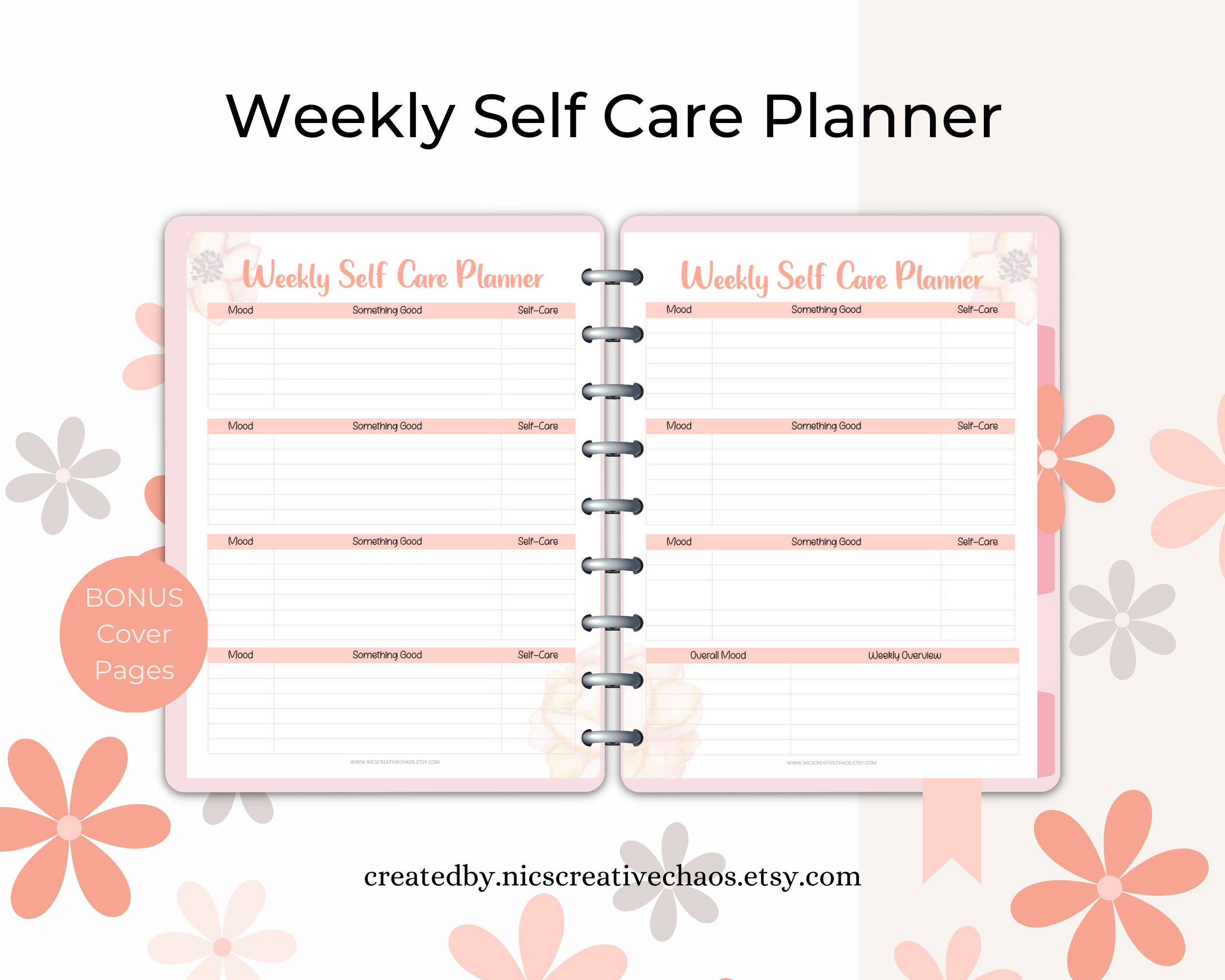 Weekly Self-care Planner Printable, Boho Chic Planner, 3 BONUS Covers ...