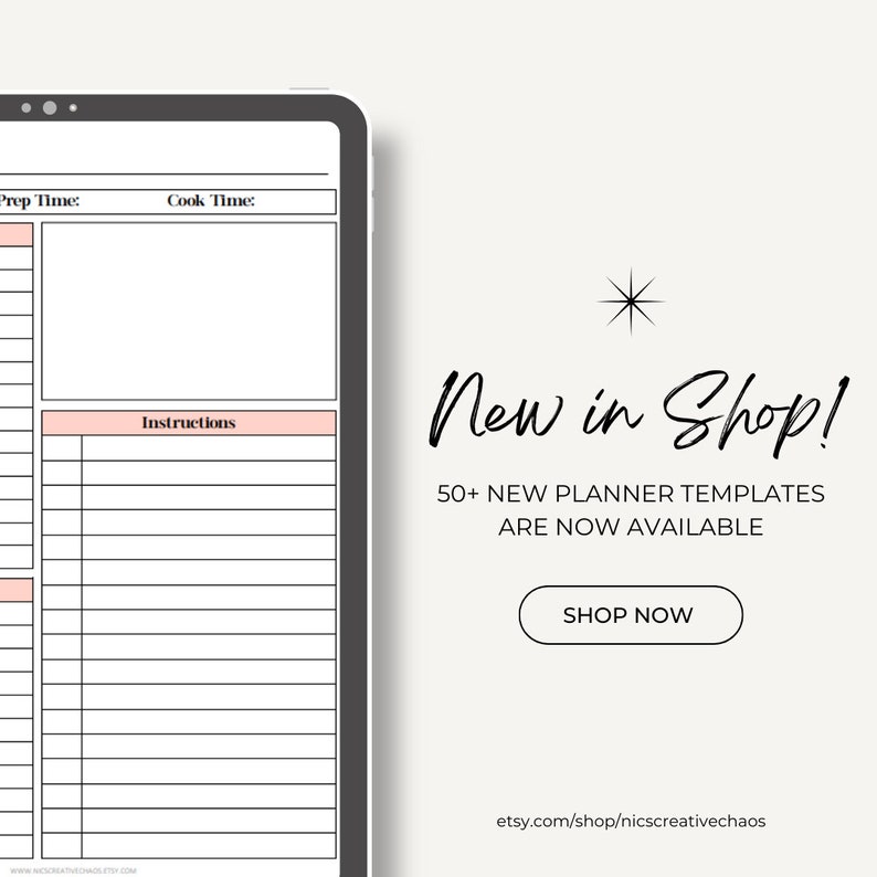 Printable Recipe Template, Blank Cooking Journal, Meal Planner, Home ...