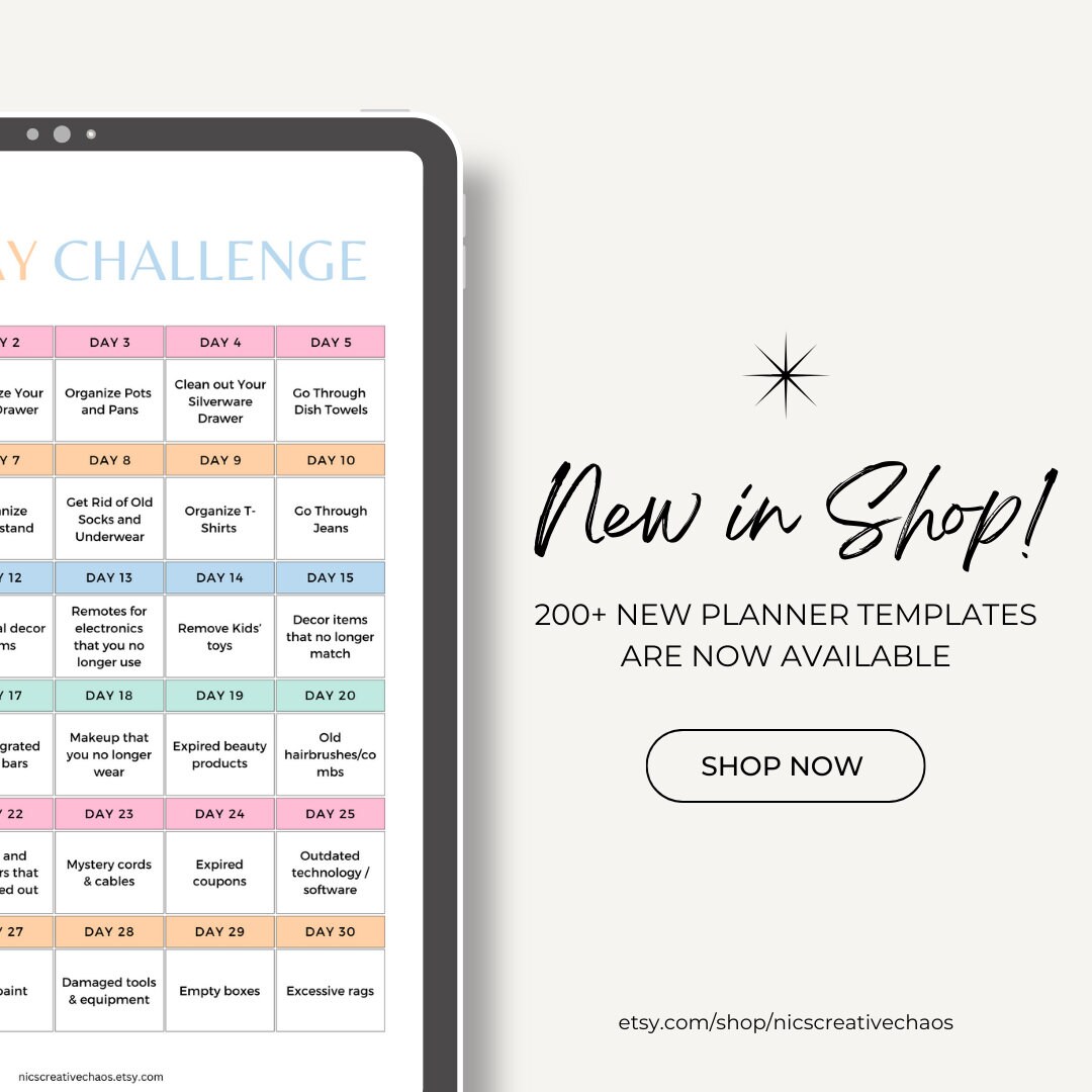 Declutter 30 Day Challenge Printable Template, Cleaning Checklist ...