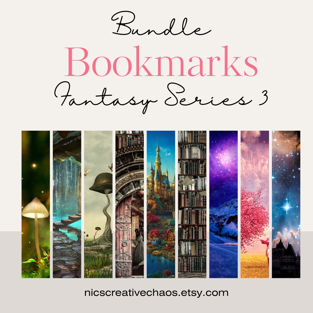 Bundle of 9 Printable Bookmarks, Fantasy Series, Mushrooms, Castle ...