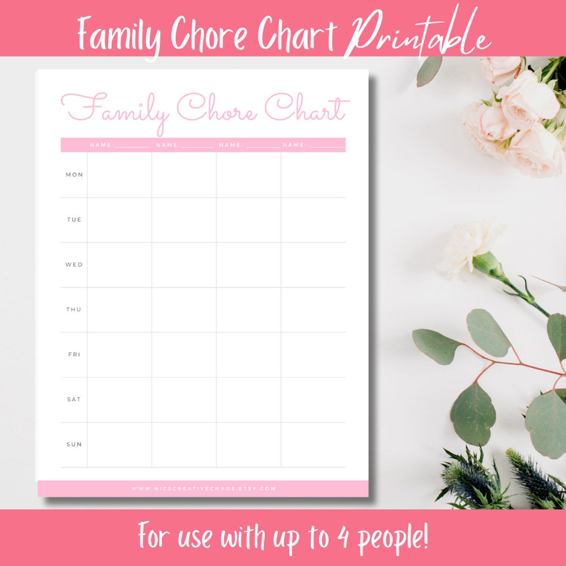 Printable Family Chore Chart Template, Use for up to 4 People, Routine ...