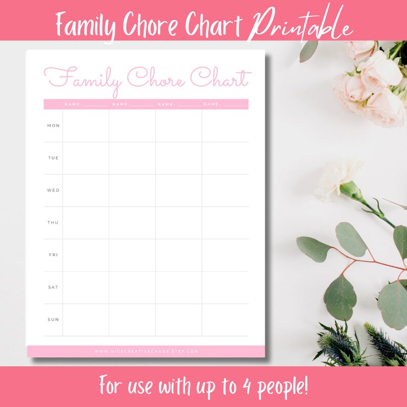 Printable Family Chore Chart Template, Use for up to 4 People, Routine ...