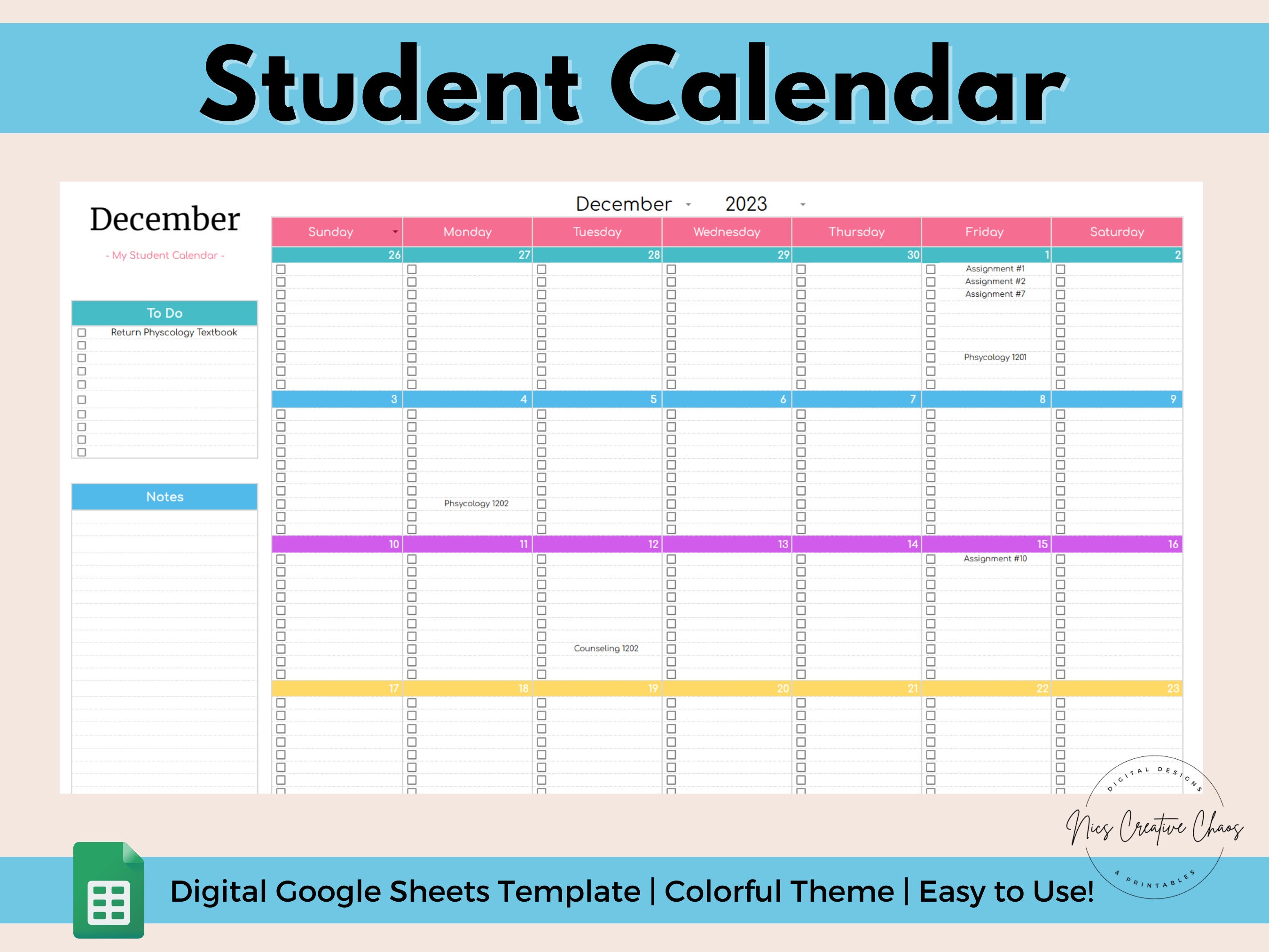 Assignment Tracker Spreadsheet Google Sheets Template, College ...