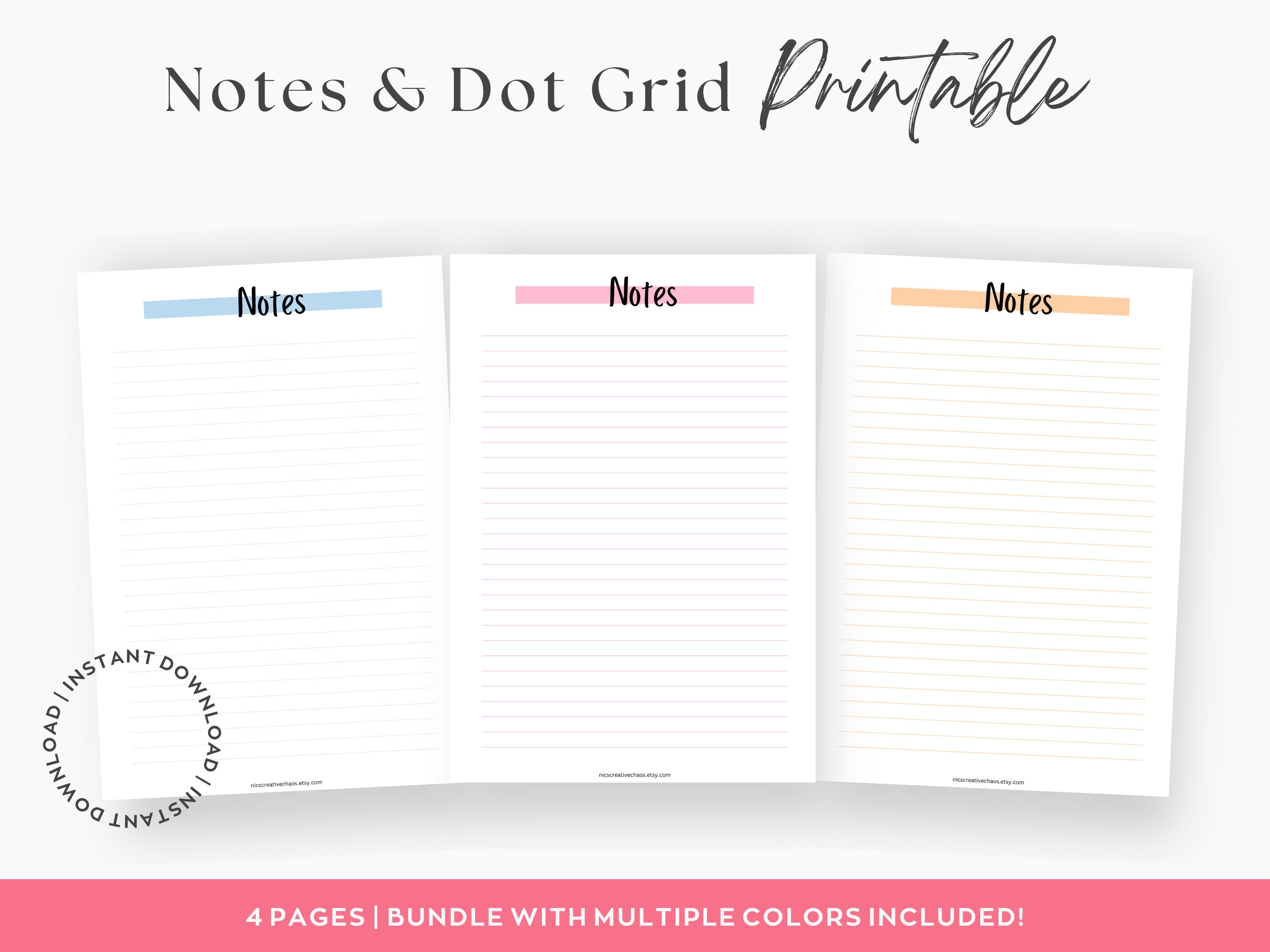 Notes & Dot Grid Printable BUNDLE, Planner Notes, DIY Notebook Pages ...