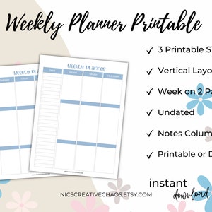 Undated Weekly Planner Printable, Vertical Weekly Planner, Printable ...