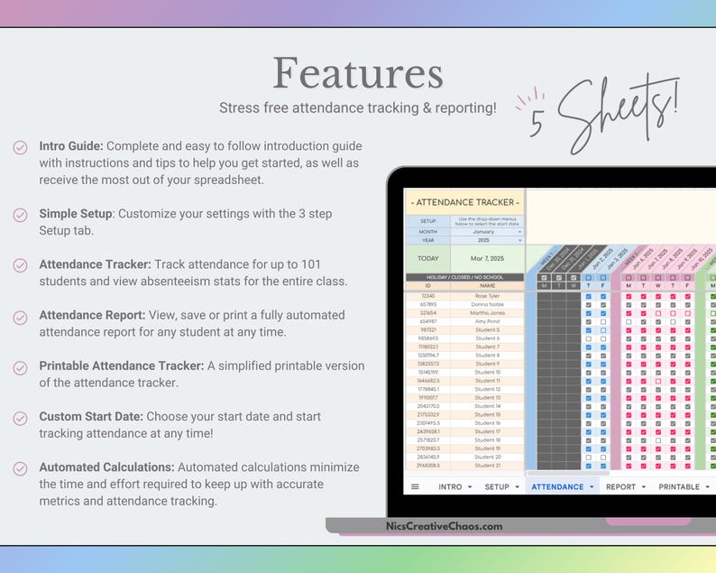 NEW Attendance Tracker Google Sheets Template, Digital Attendance Chart ...
