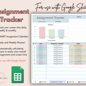 Google Sheets Assignment Tracker Spreadsheet, Track College Assignments ...