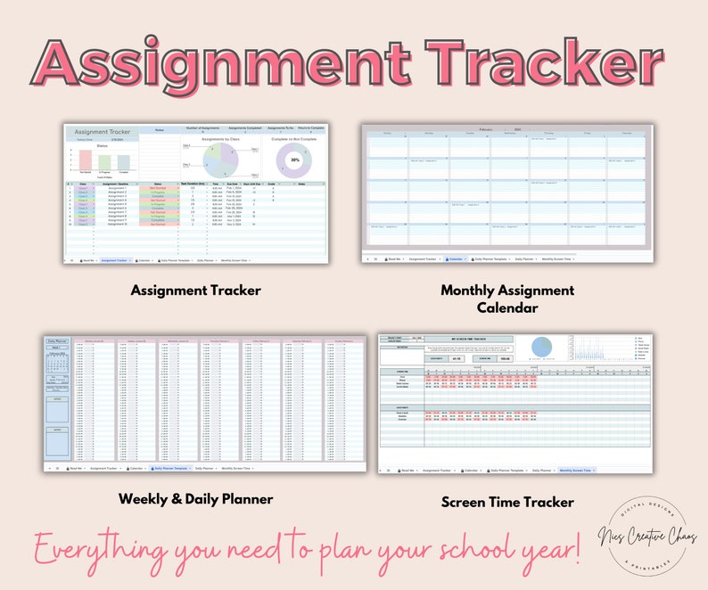 Google Sheets Assignment Tracker Spreadsheet, Track College Assignments ...