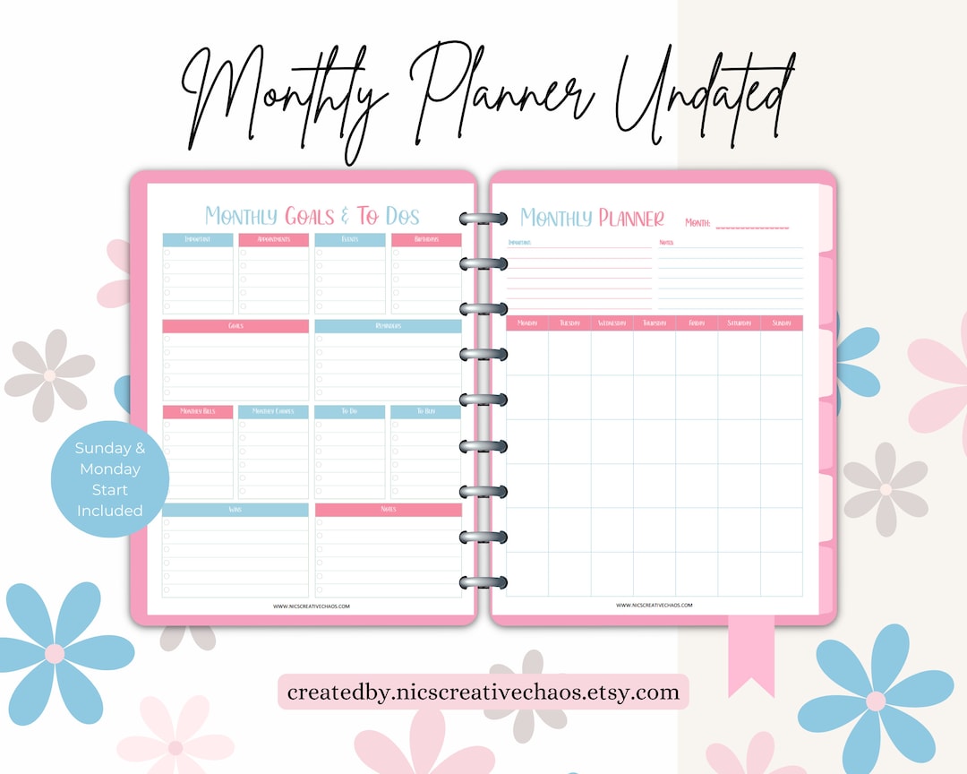 Undated Monthly Planner Printable Monthly Calendar & - Etsy