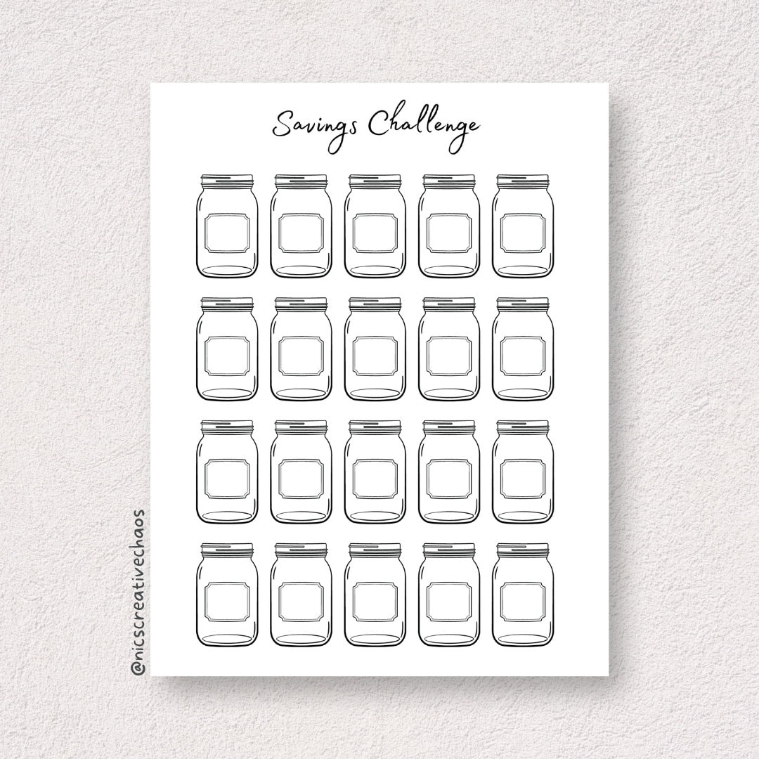 Mason Jar Savings Challenge, Printable Weekly Savings Challenge ...