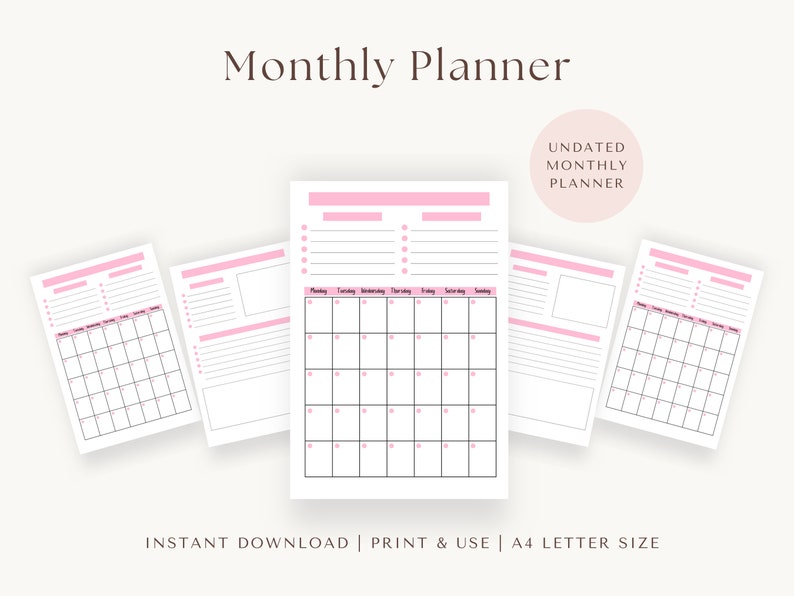 Printable Monthly Calendar & Dashboard, Printable Planner Template ...