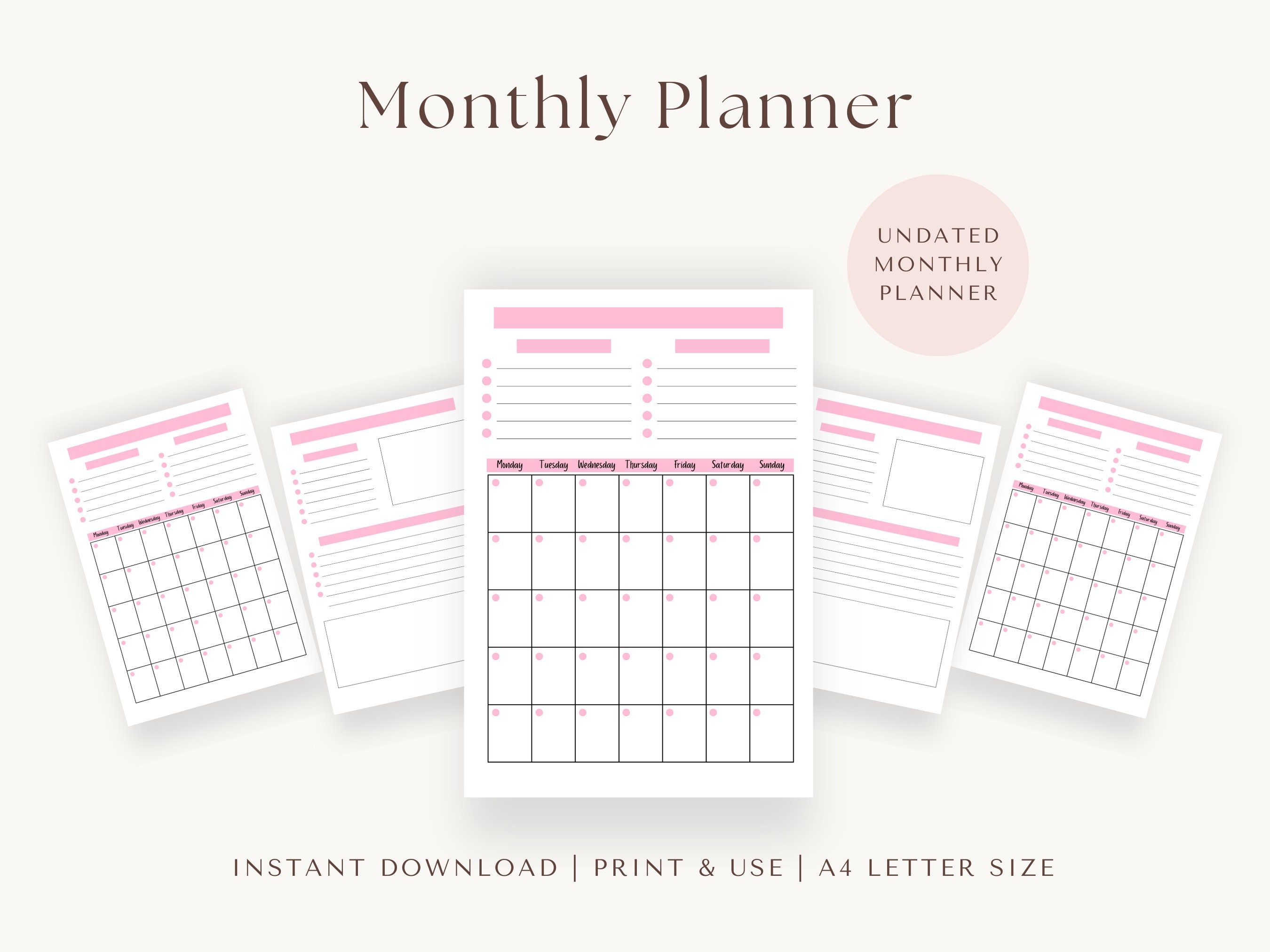 Printable Monthly Calendar & Dashboard, Printable Planner Template ...