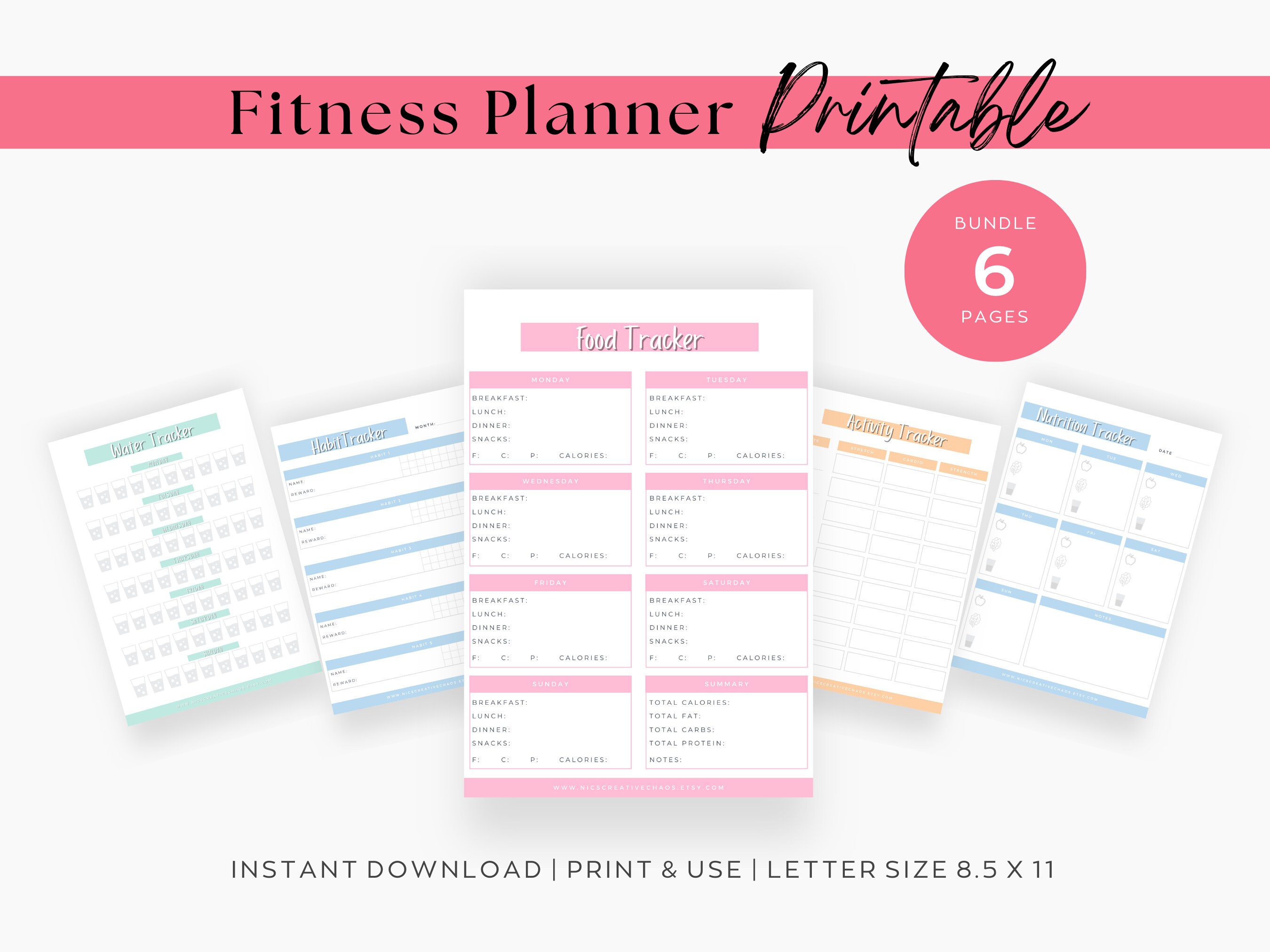 Health & Fitness Planner Printable Tracker Templates, Nutrition, Food ...