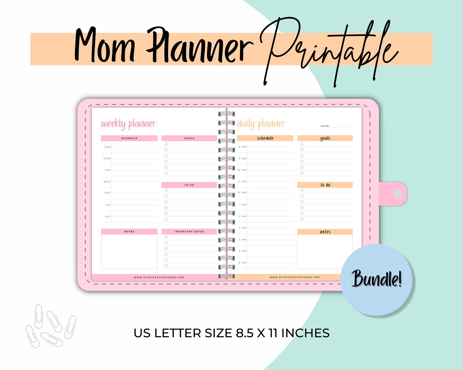 Mom Planner Printable BUNDLE, Undated Daily & Weekly Planners, Budget ...