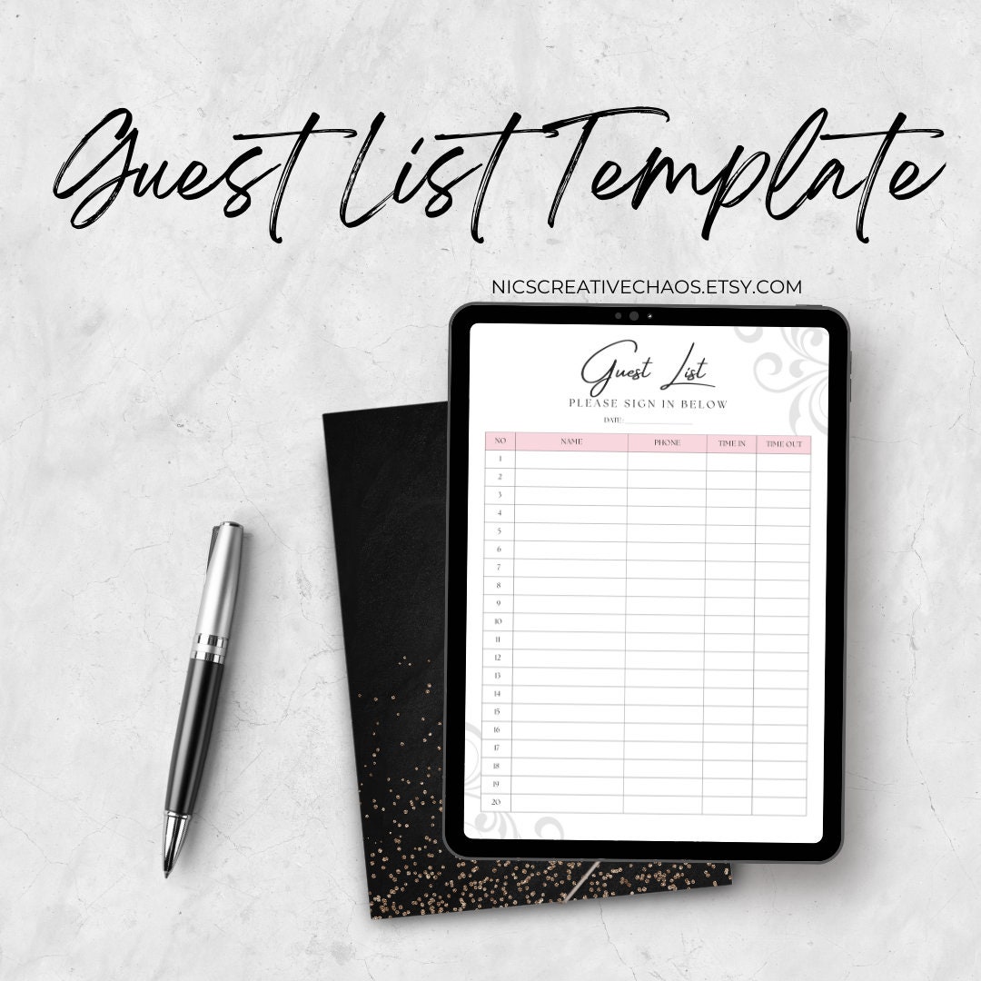 Printable Wedding Guest List Template, Event Sign in Sheet, Simple ...