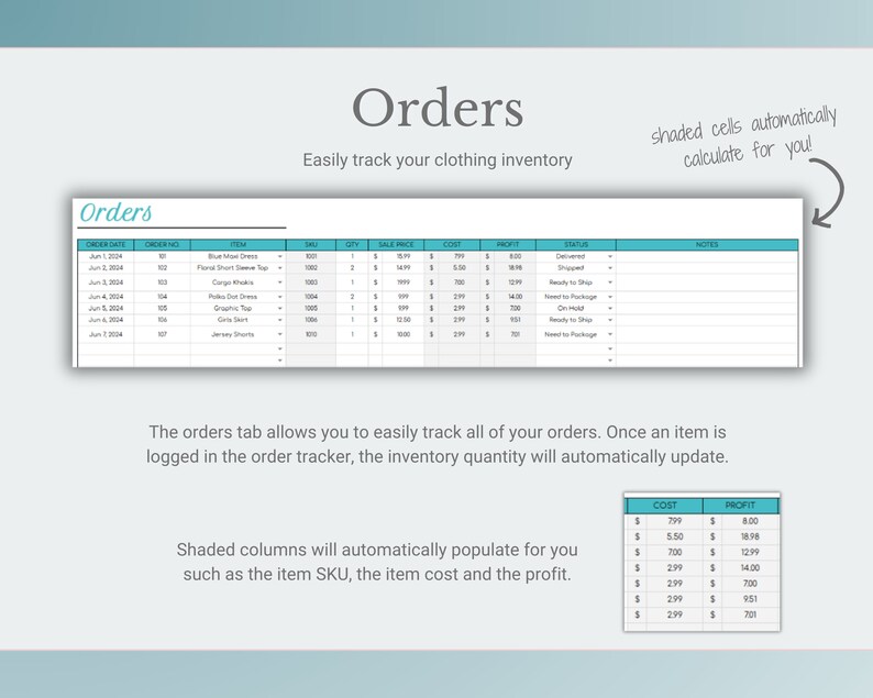 Clothing Inventory Tracker Spreadsheet With Order Tracker, Google ...