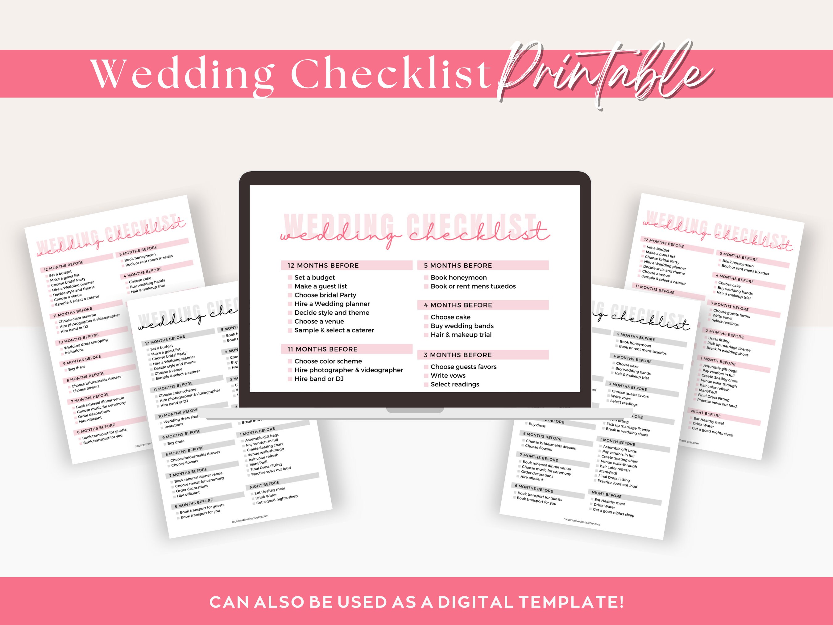 Wedding Checklist Printable, to Do Before Wedding Template Sheet for ...