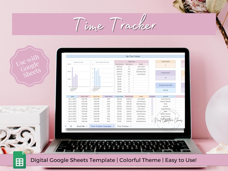 Time Tracker Google Sheets Spreadsheet, Excel Time Keeping Tracker ...