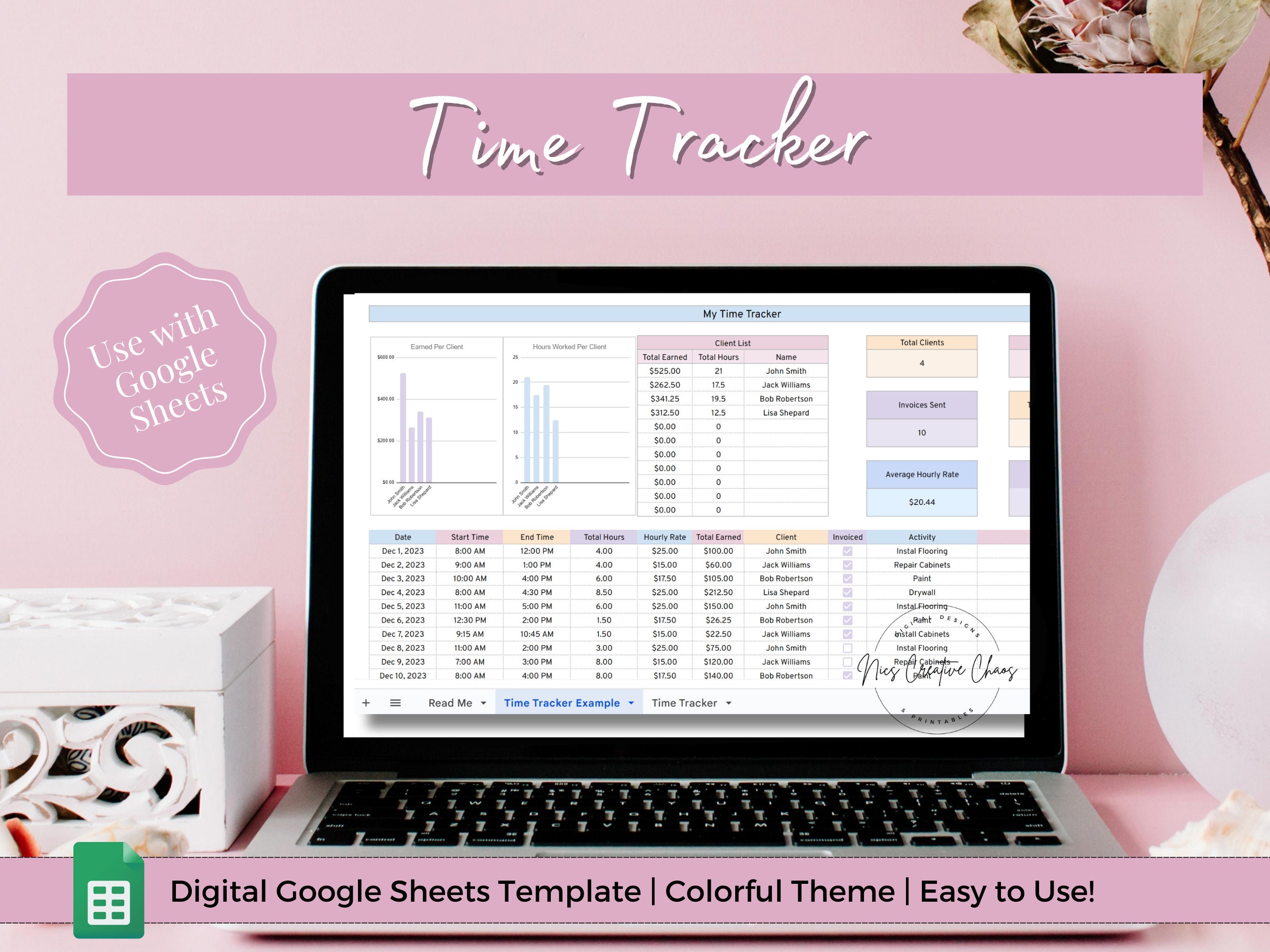Time Tracker Google Sheets Spreadsheet, Excel Time Keeping Tracker ...