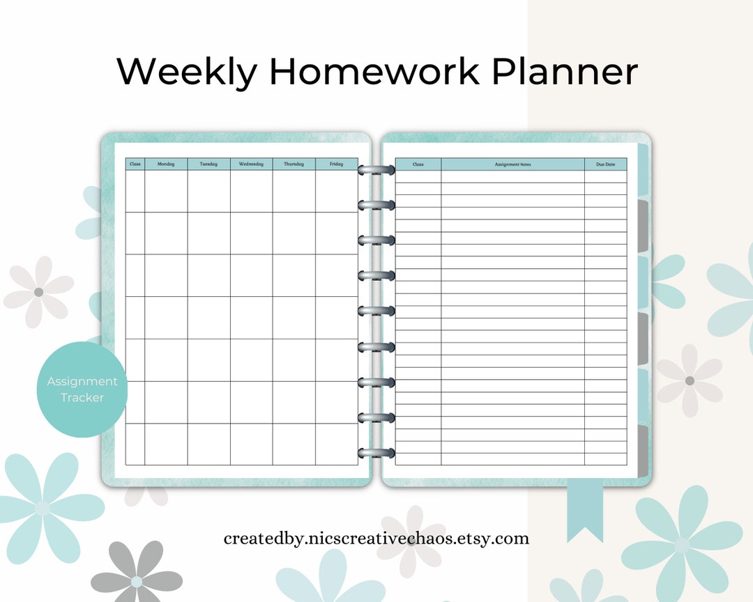 Printable Homework Planner, Assignment Tracker Printable, Weekly ...