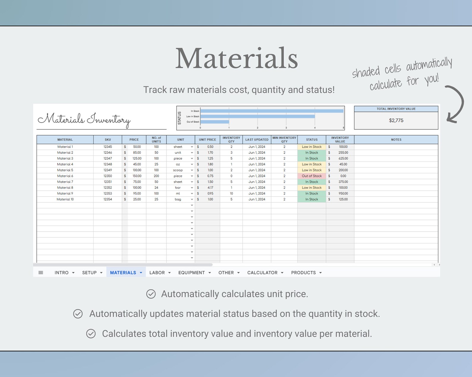 Pricing Calculator Spreadsheet Template, Google Sheets Inventory Cost ...