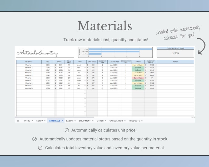 Pricing Calculator Spreadsheet Template, Google Sheets Inventory Cost ...