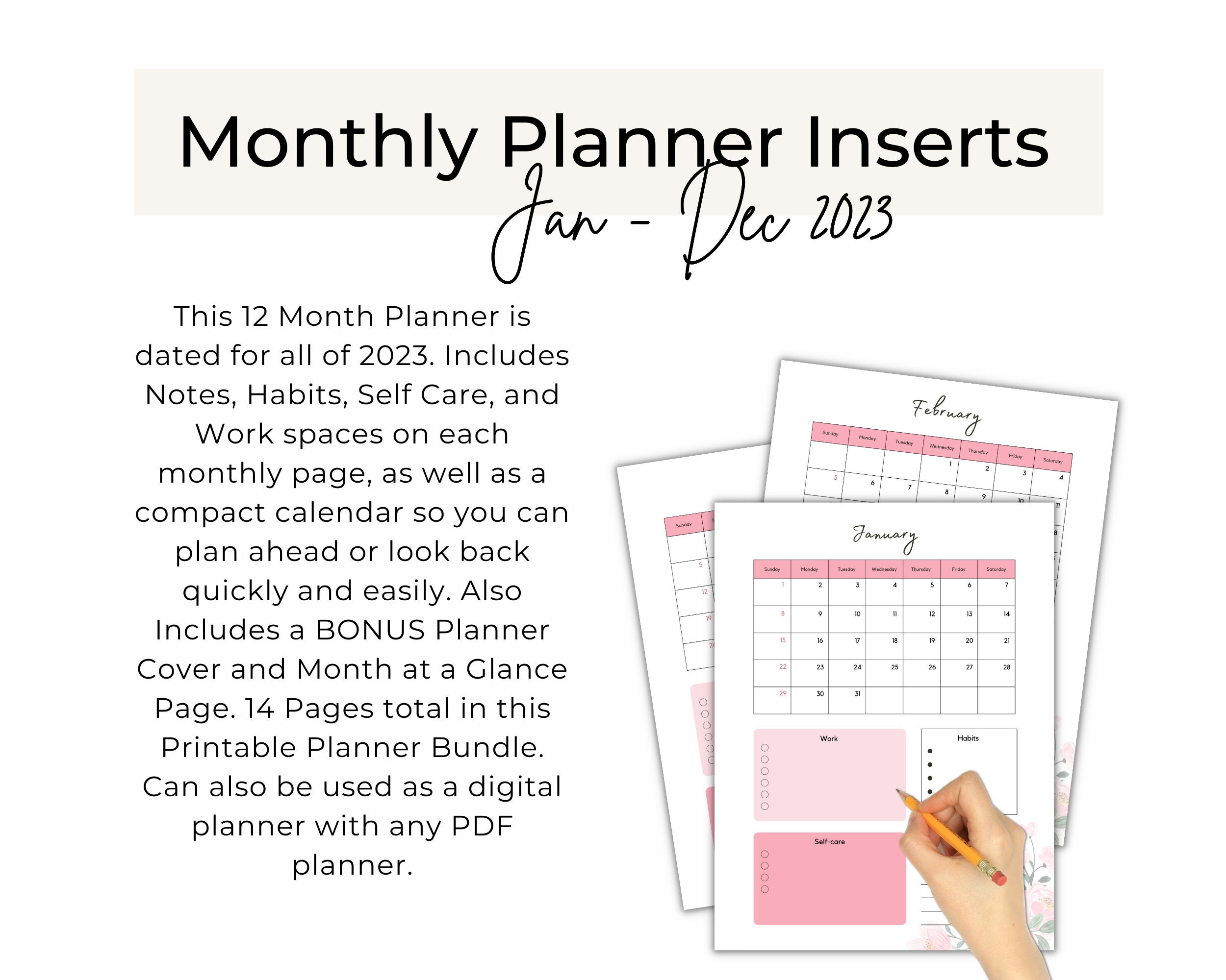 12 Month Planner Printable Monthly Planner Digital Planner - Etsy