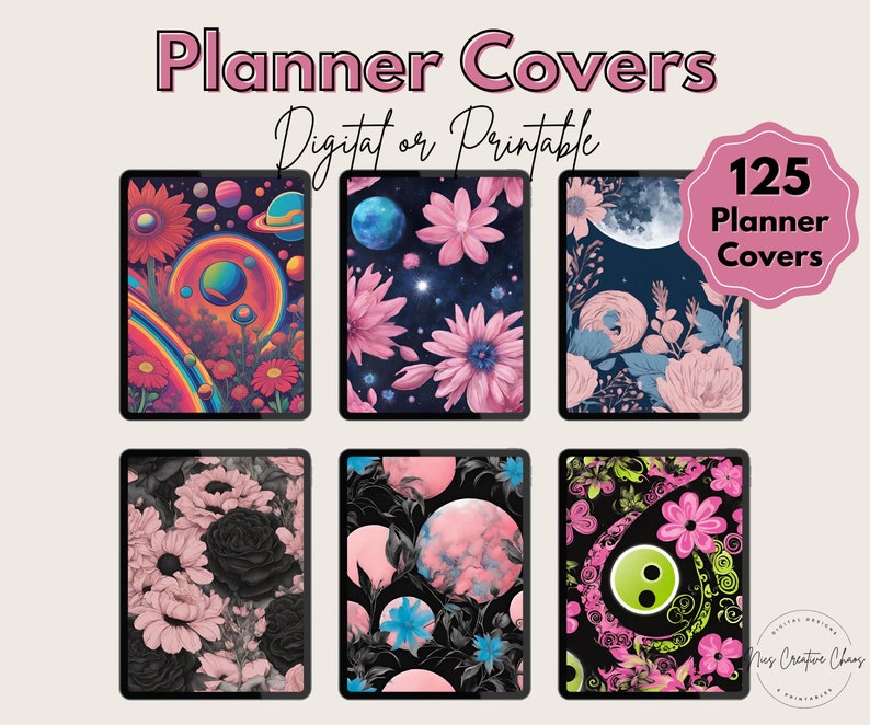 Printable Planner Covers, Digital Notebook Cover Bundle, Floral Digital ...