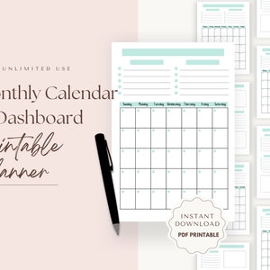 Undated Monthly Calendar & Dashboard Printable Planner - Etsy