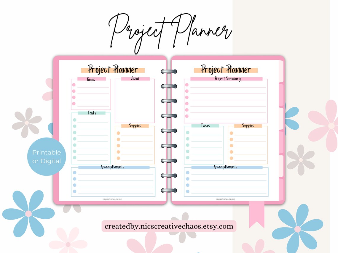 Project Planner Printable Template, Goals Planner, Project Tracker ...