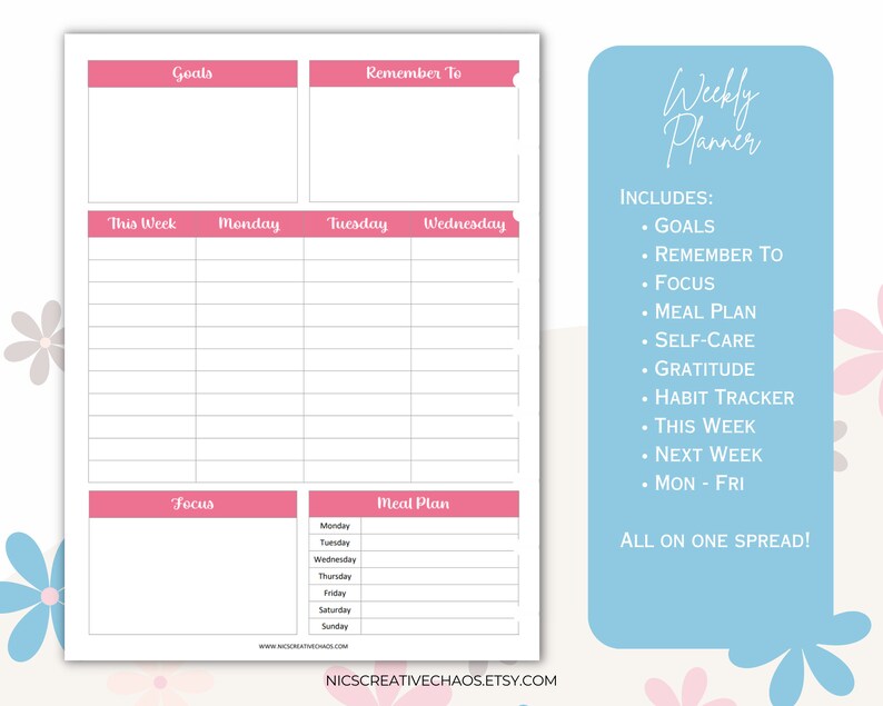 Undated Weekly Planner Printable, Vertical Lined, Week on Two Page ...