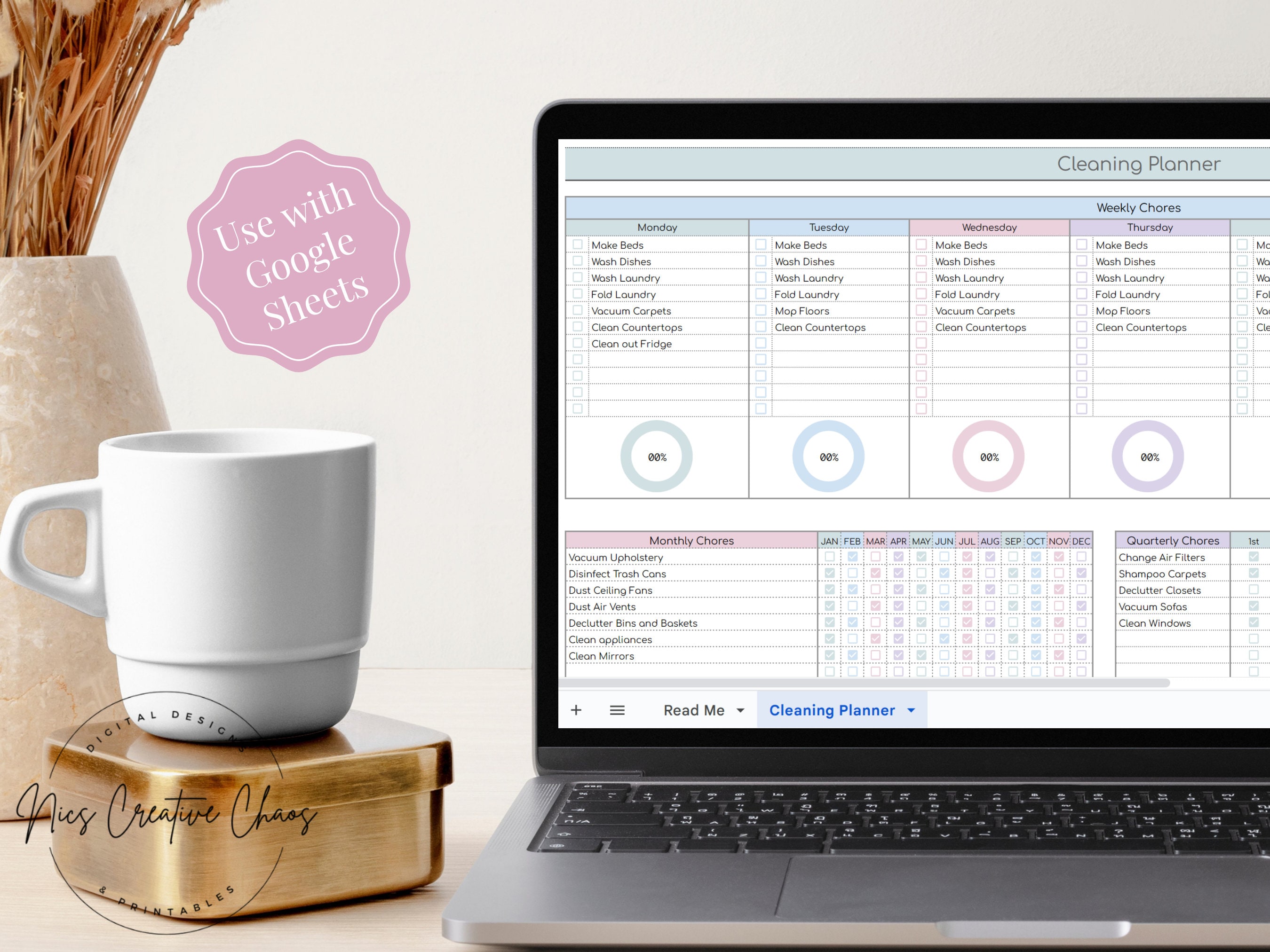 Digital Cleaning Planner Spreadsheet, Google Sheets Cleaning Checklist ...