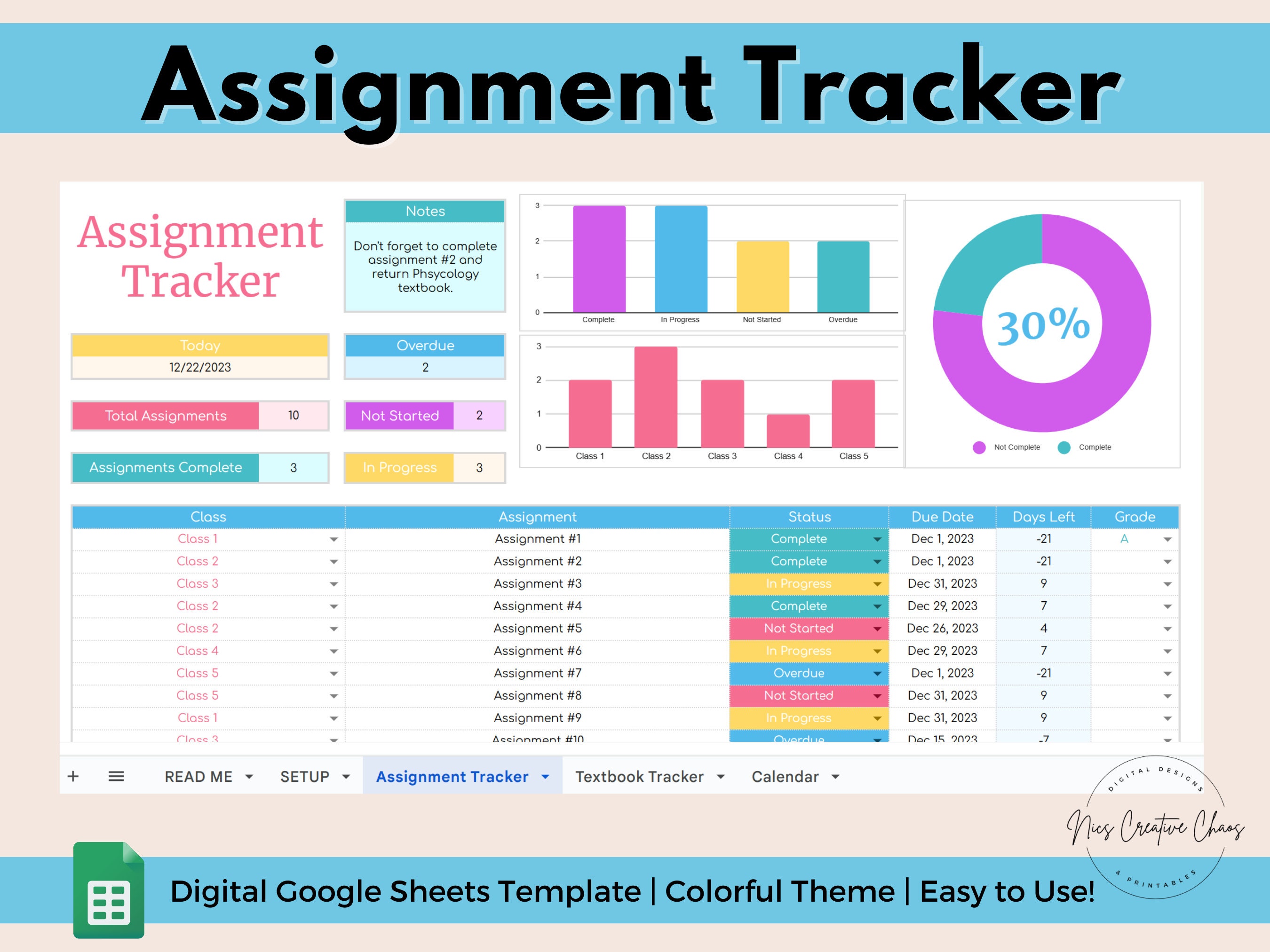 Assignment Tracker Spreadsheet Google Sheets, College Assignment ...
