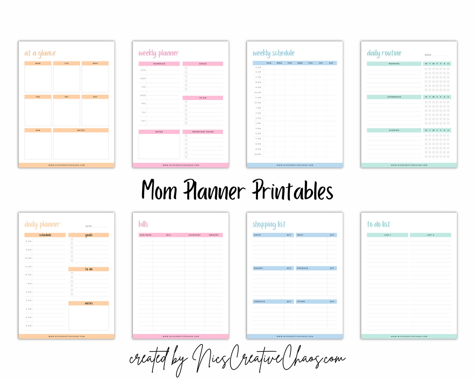 Mom Planner Printable BUNDLE, Undated Daily & Weekly Planners, Budget ...