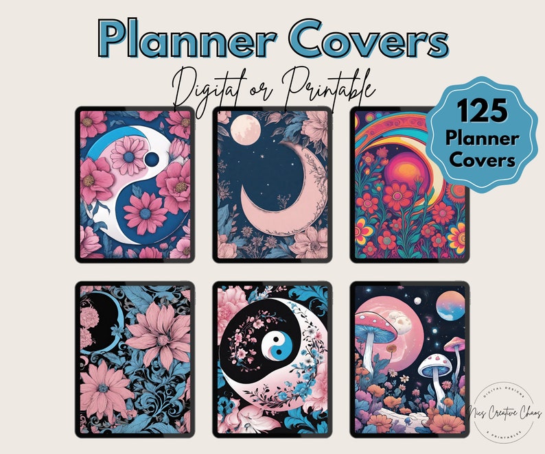 Printable Planner Covers, Digital Notebook Cover Bundle, Floral Digital ...
