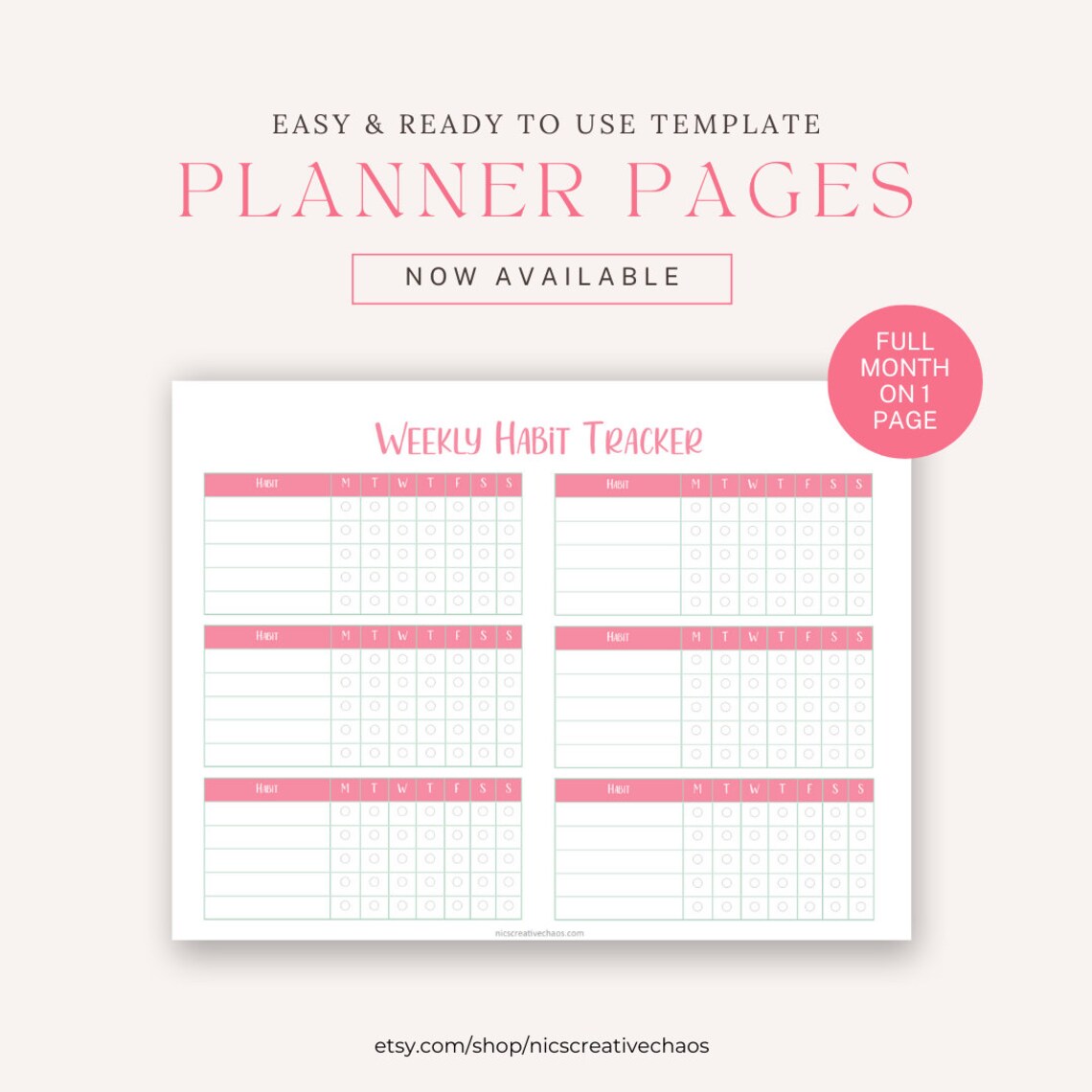 Weekly Habit Tracker Printable Planner Full Month on One - Etsy
