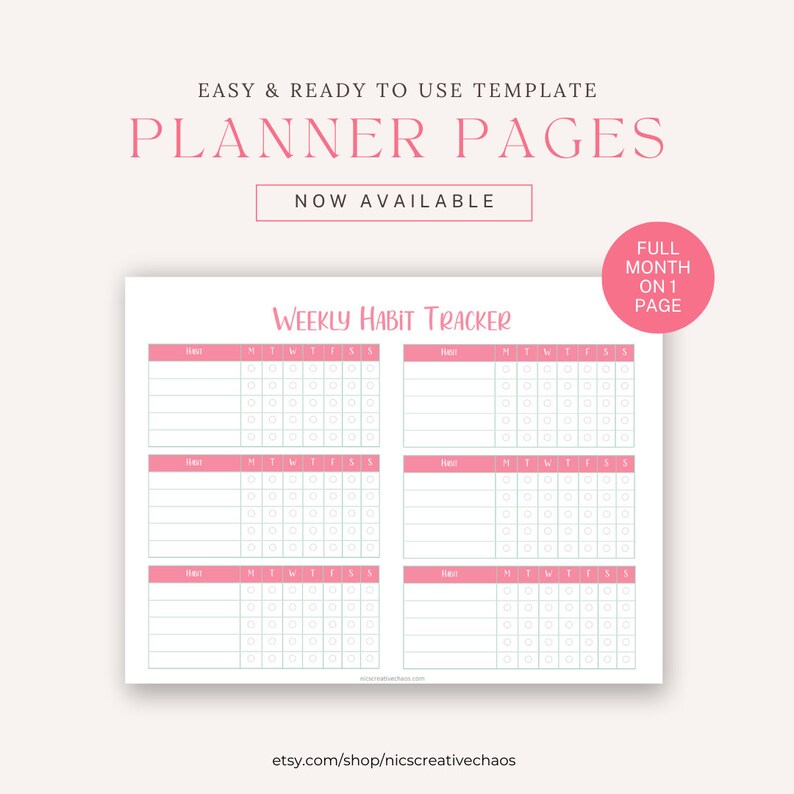 Weekly Habit Tracker Printable Planner, Full Month on One Page ...