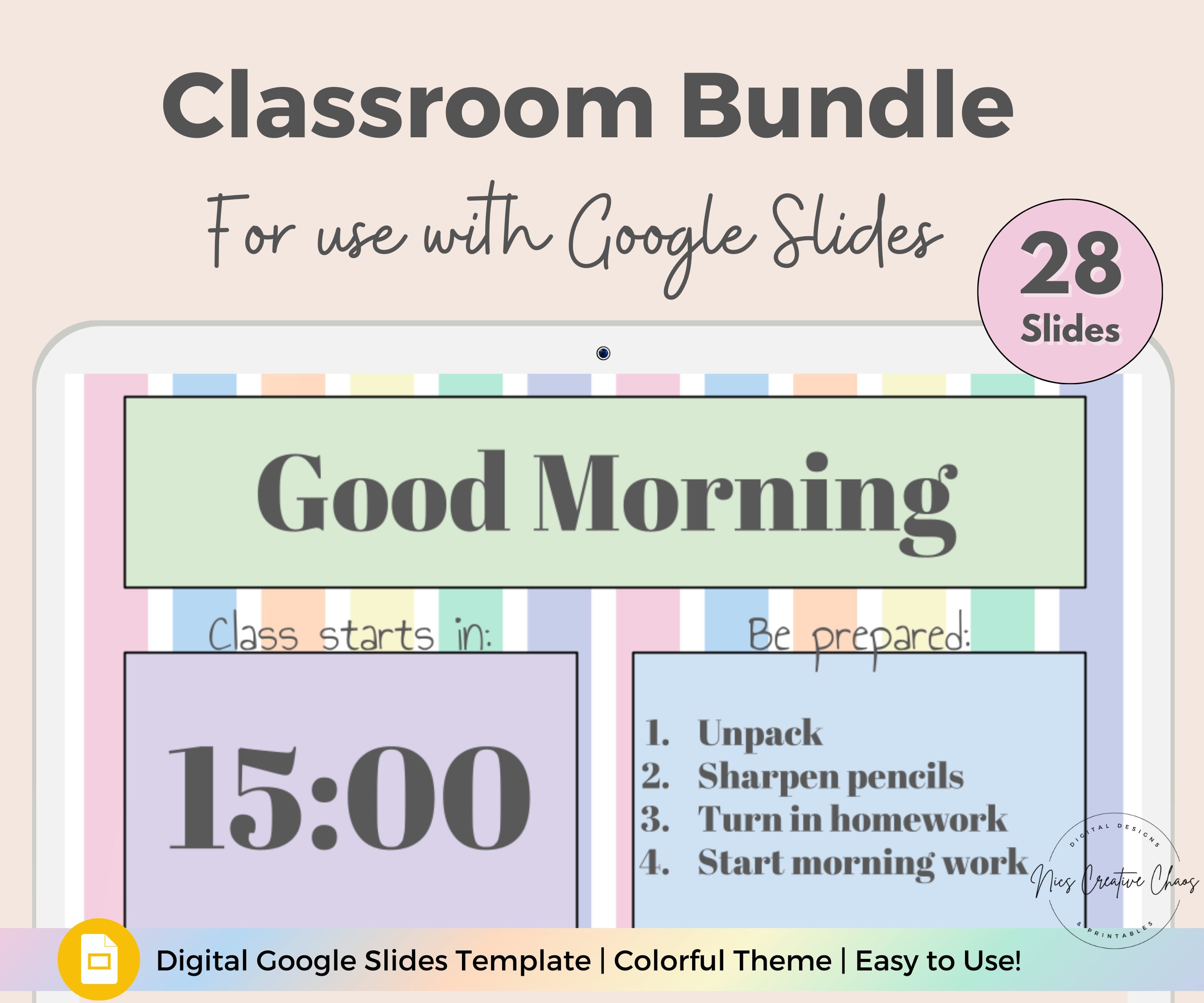 Google Slides Teacher Slideshow Templates, 28 Slide Classroom Bundle ...