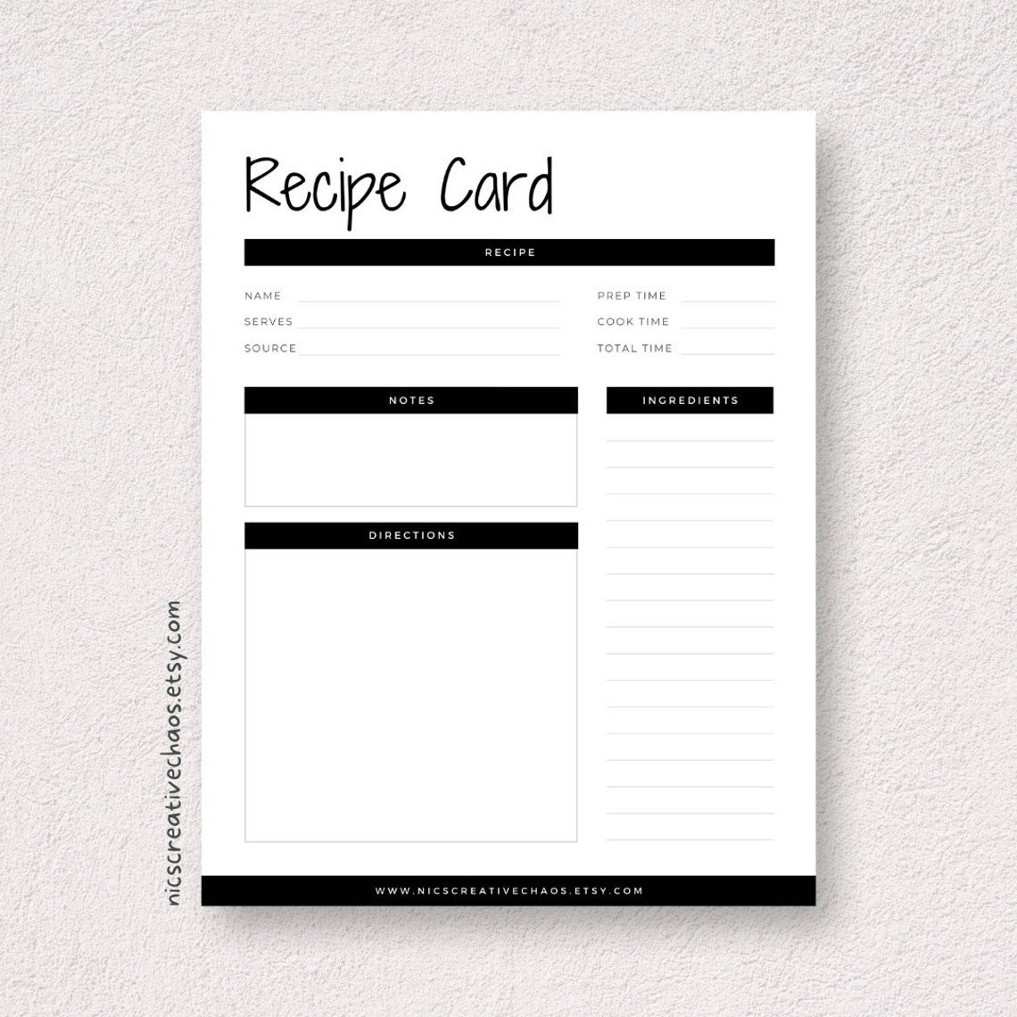 Printable Recipe Card Template Blank Cooking Journal Meal - Etsy