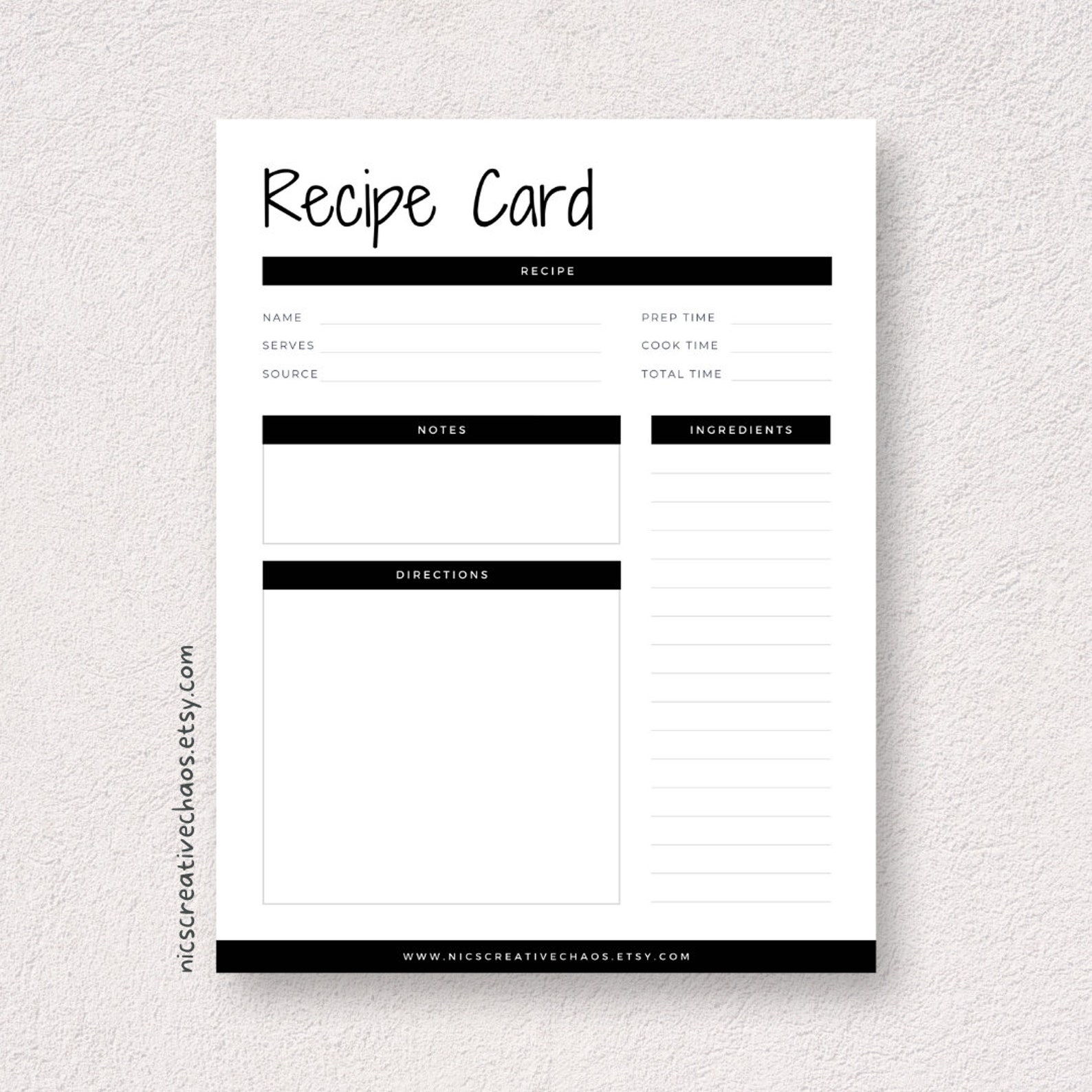 Printable Recipe Card Template, Blank Cooking Journal, Meal Planner ...