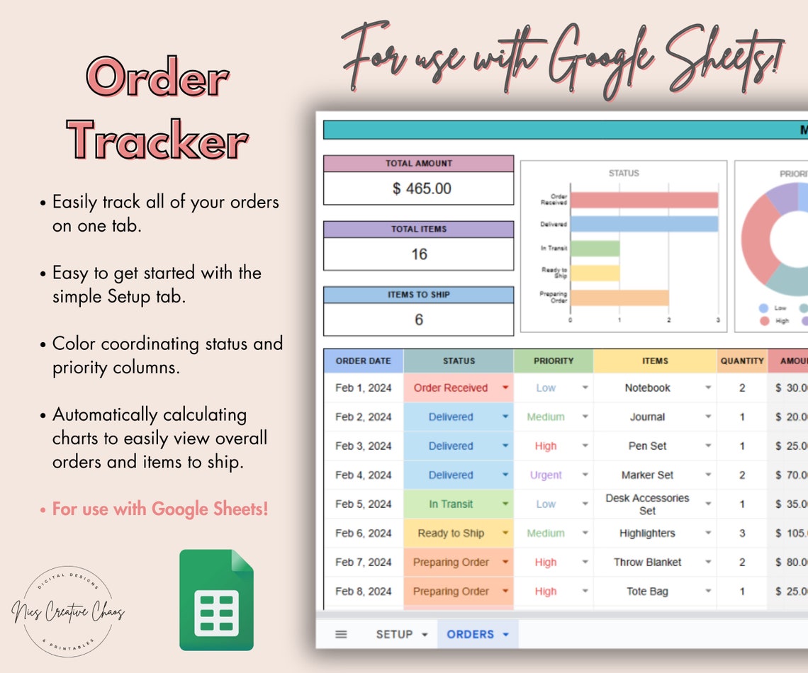 Order Tracker Spreadsheet, Google Sheets, Small Business Spreadsheet ...