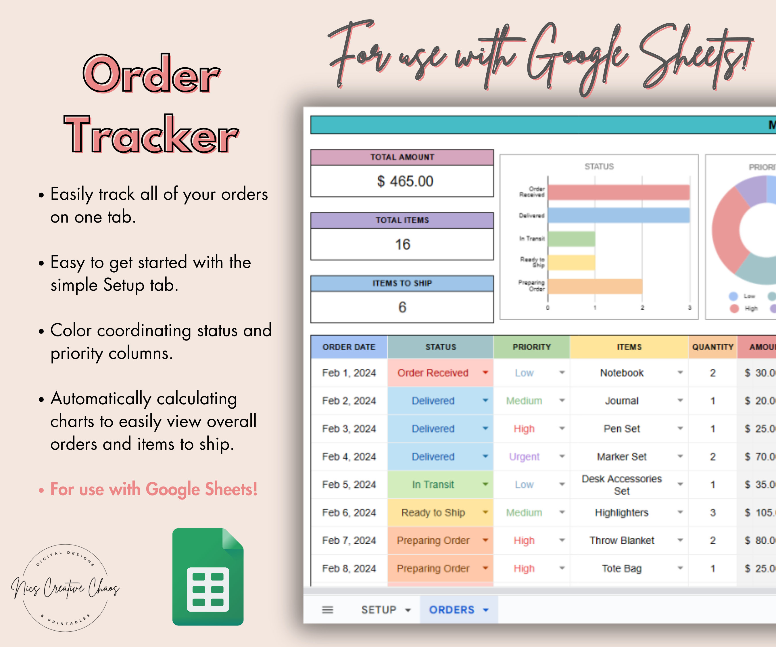 Order Tracker Spreadsheet, Google Sheets, Small Business Spreadsheet ...