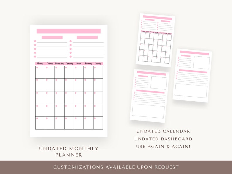 Printable Monthly Calendar & Dashboard, Printable Planner Template ...