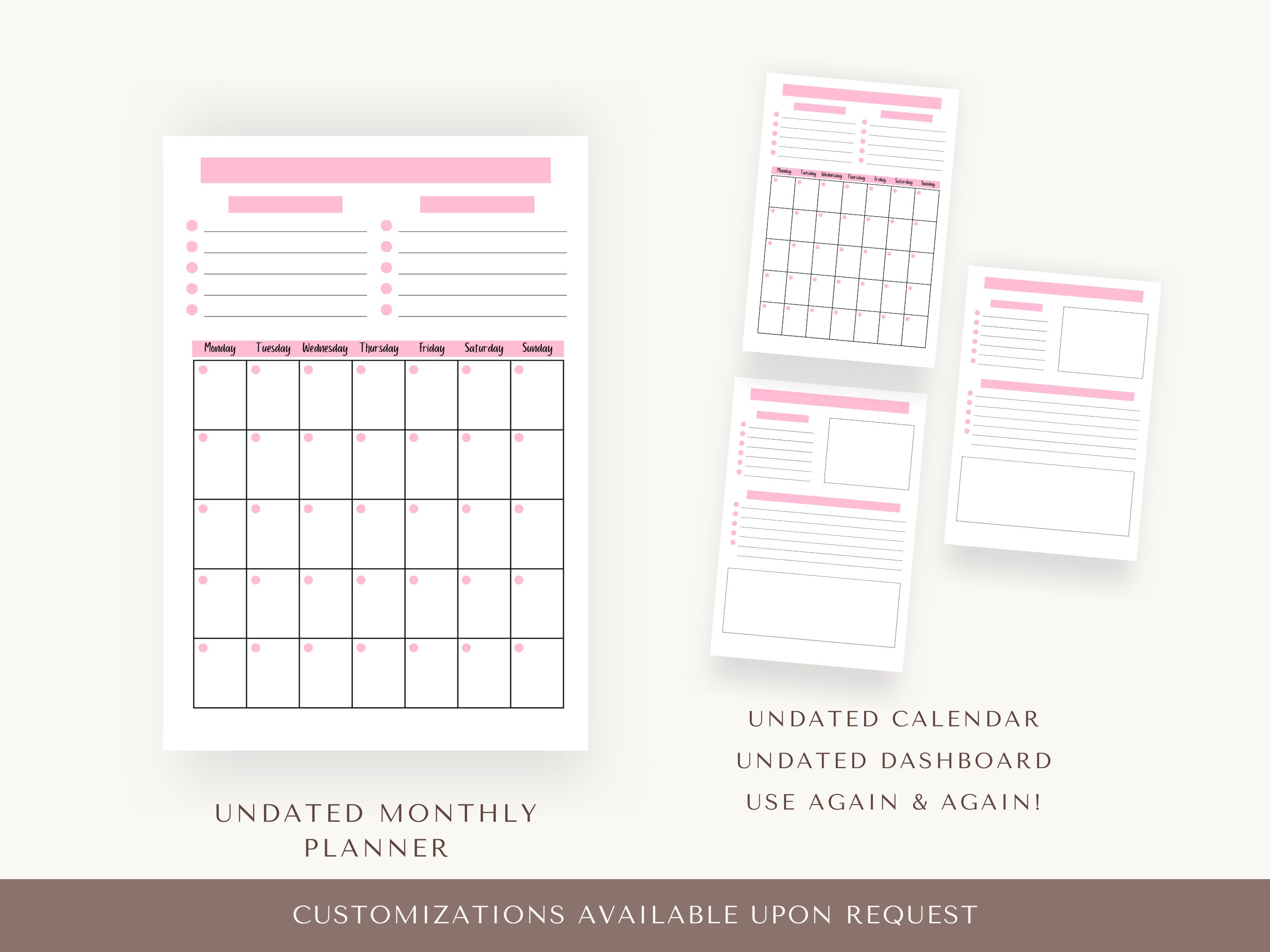 Printable Monthly Calendar & Dashboard, Printable Planner Template ...