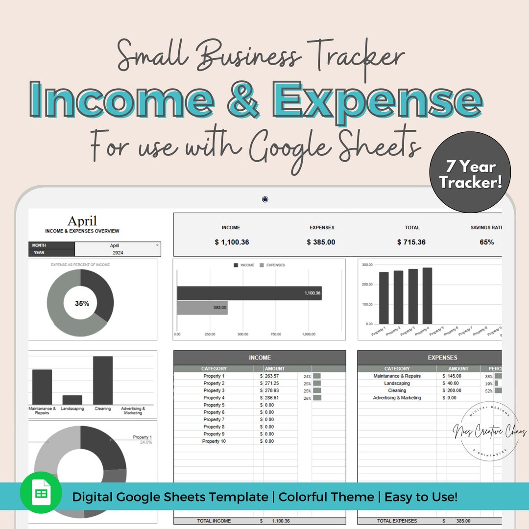 Income and Expense Tracker Spreadsheet, Google Sheets, Track Multiple ...