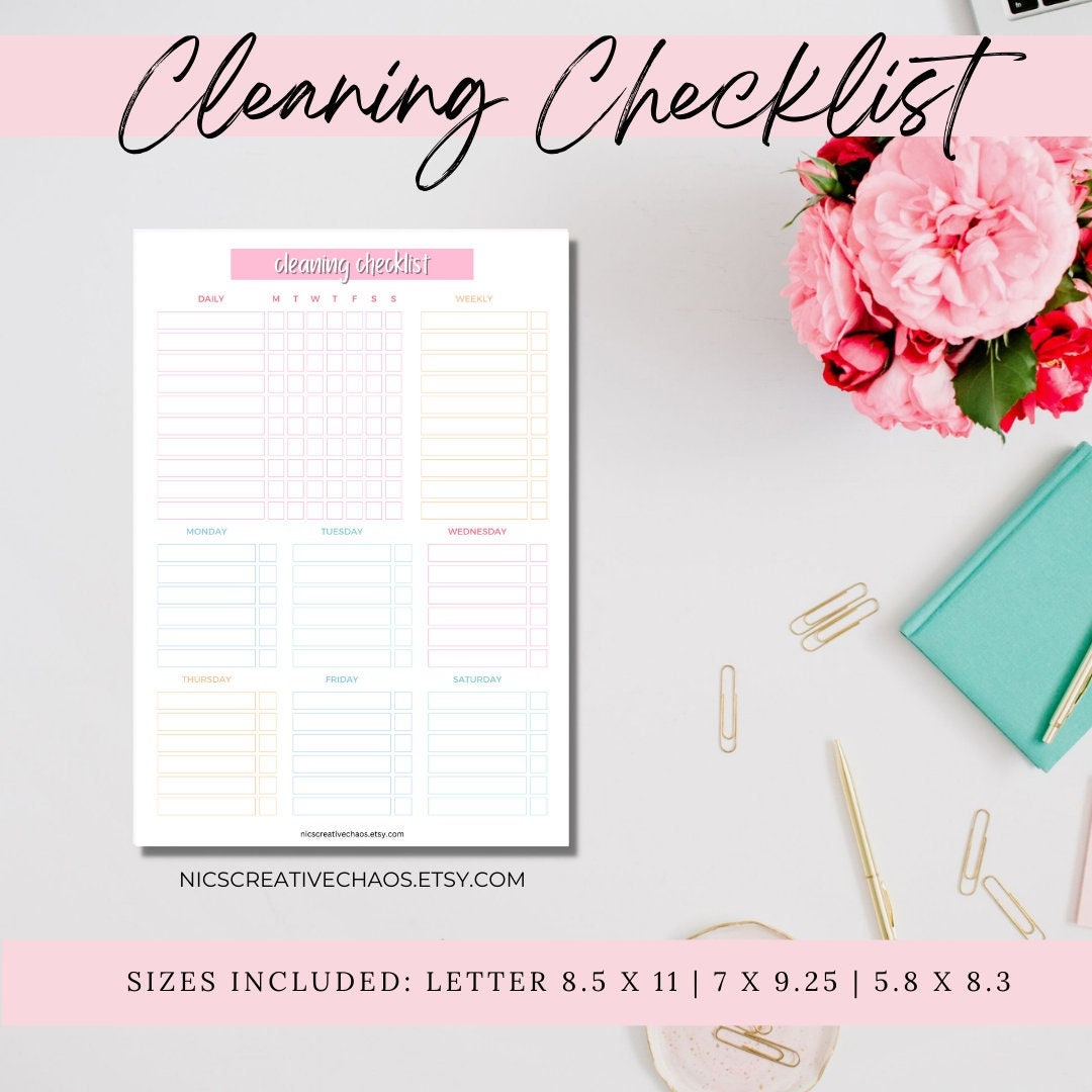 Printable Daily Cleaning Checklist Template, Blank Cleaning Checklist ...