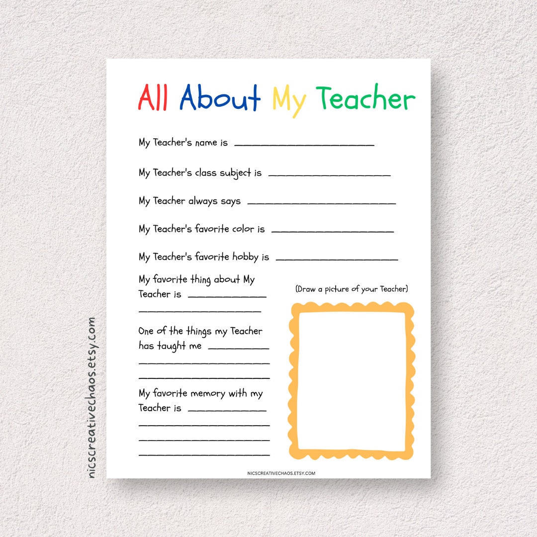 All About My Teacher Classroom Printable Template Homeschool Activity ...