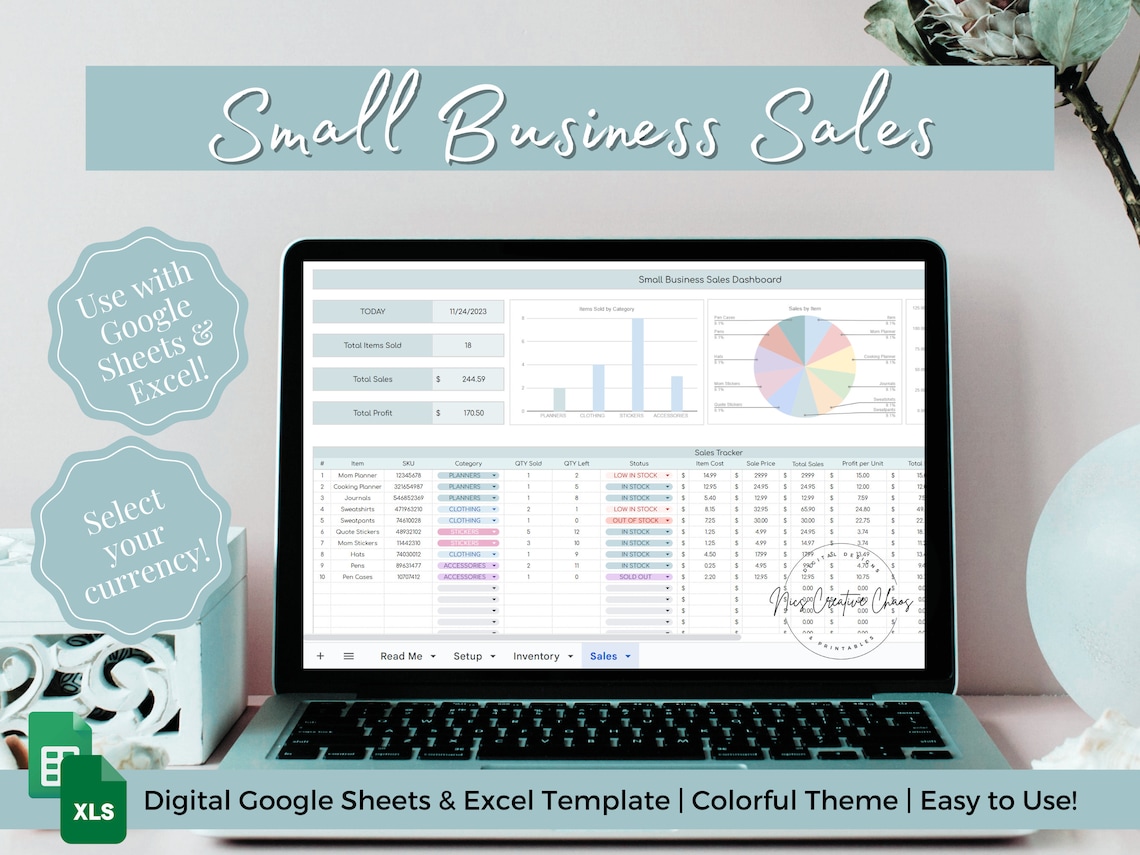 Sales Tracker Spreadsheet, Google Sheets & Excel Templates, Small ...