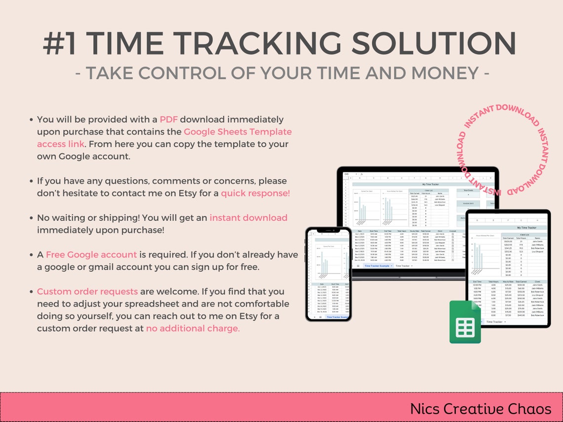 Time Tracker Google Sheets Spreadsheet, Excel Time Keeping Tracker ...